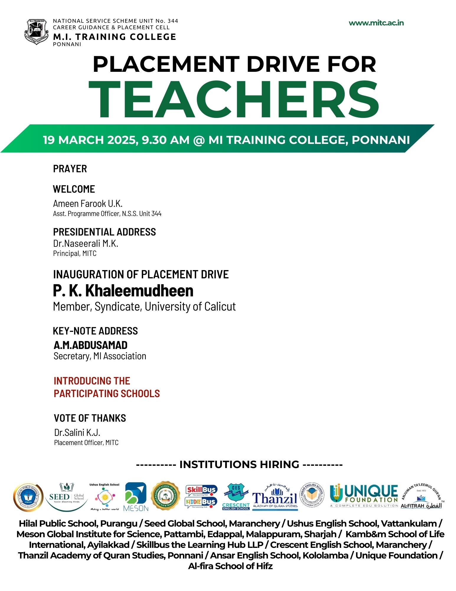 Campus Placement Drive - MI TRAINING COLLEGE